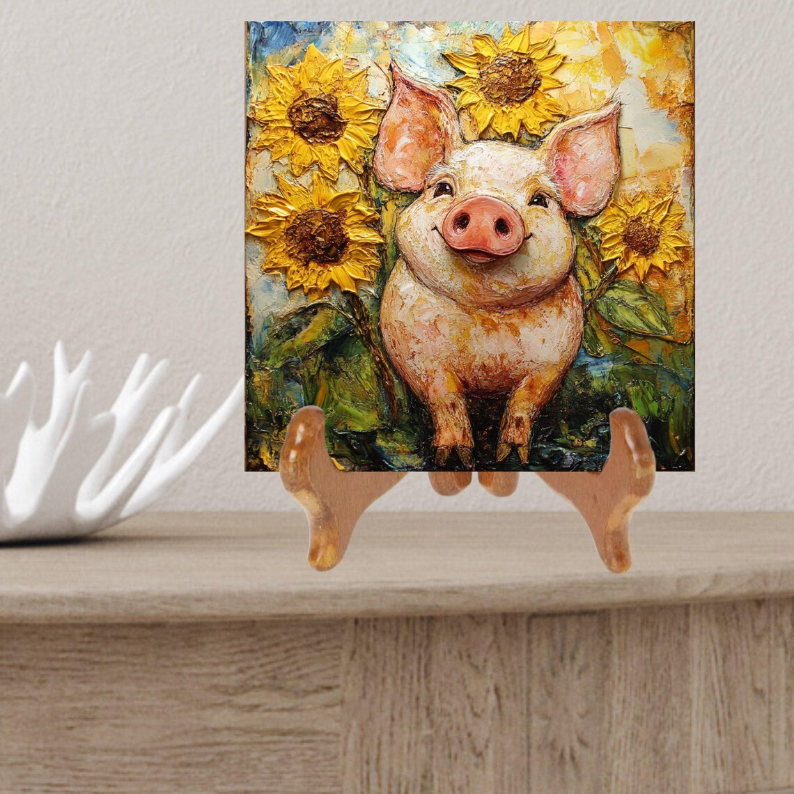 Pig in Sunflower Field Decorative Tile Ceramic Art Tile Wall Decor ...
