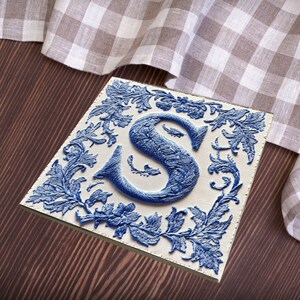 S Letter Monogram Ceramic Art Tile Grandmillennial Style Decor Home Art ...