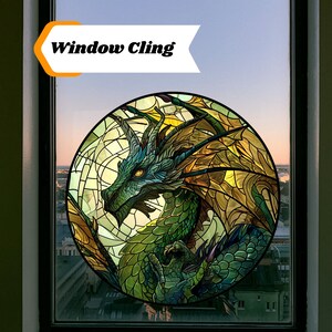 Dragon Stained Glass Window Cling Decal Sticker Window Film Dragoncore ...