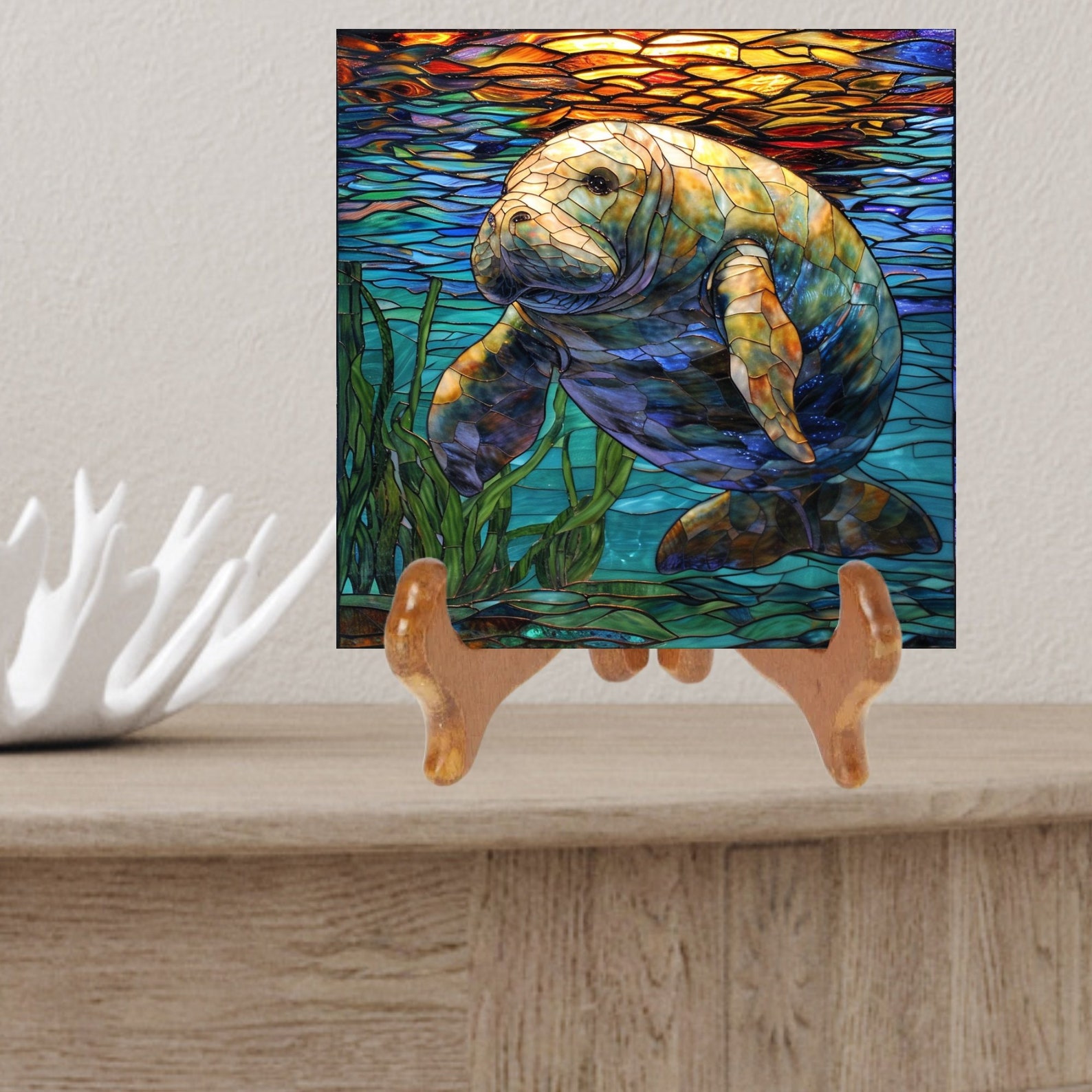 Manatee Stained Glass Look Art on Glossy Ceramic Tile Tileful Artful ...