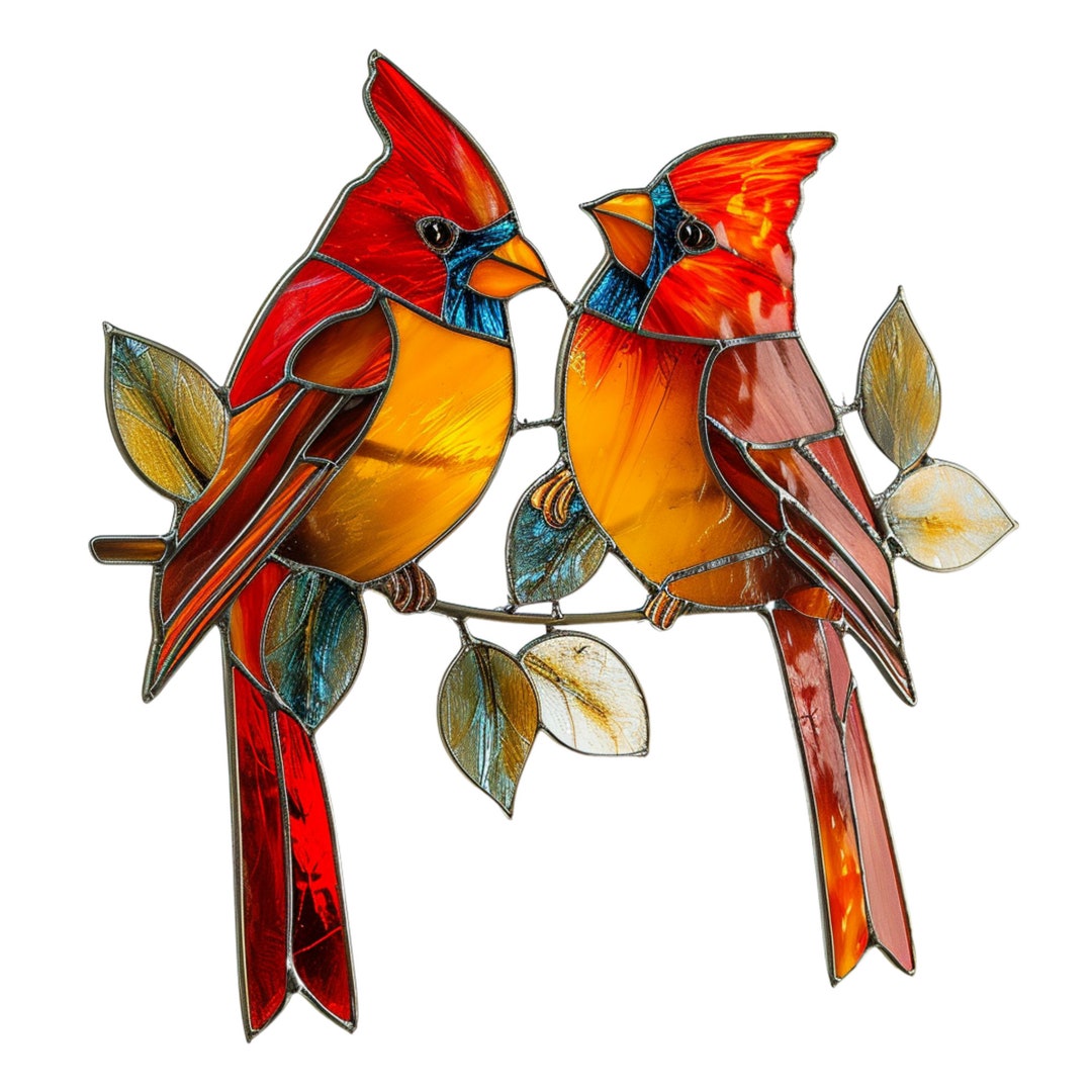 Cardinal Lovebirds Stain Glass Cardinal Stain Glass Window Hanging ...