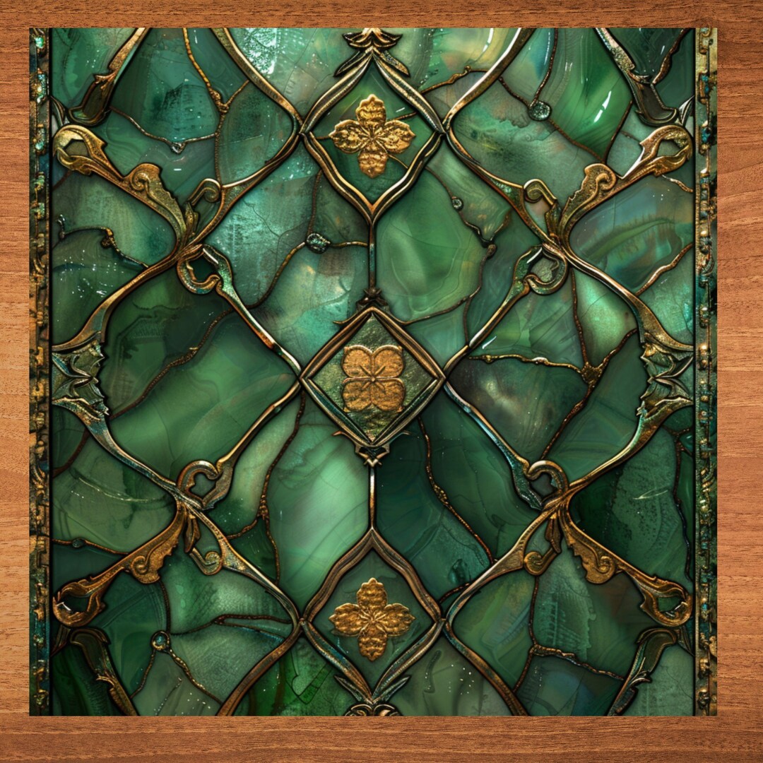 Hunter Green and Copper Stained Glass Look Art on Glossy Ceramic Tile ...