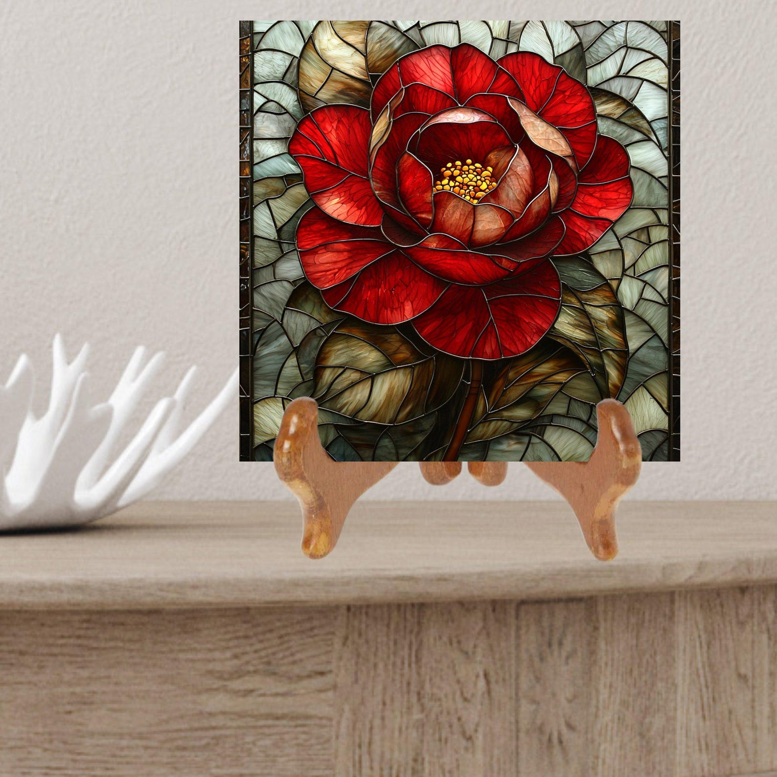 Middlemist Red Camellia Ceramic Tile Art Book Nook Bookshelf Coffee ...