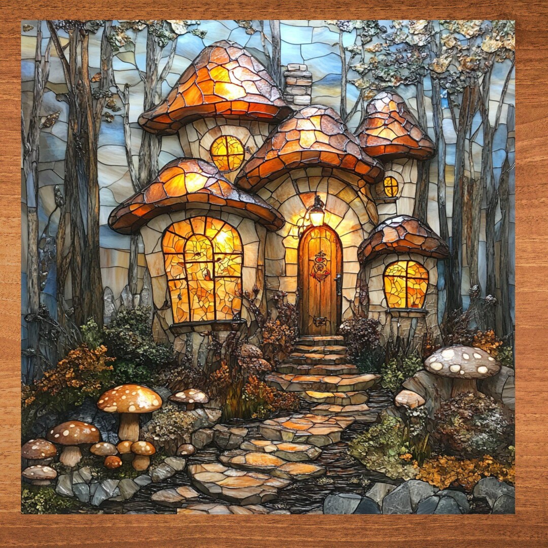 Mushroom Fairy Garden Ceramic Art Tile Stained Glass Look Glossy ...