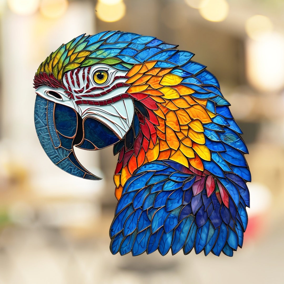 Macaw Stained Glass Window Cling Decal Sticker Vinyl Window Film Artful ...