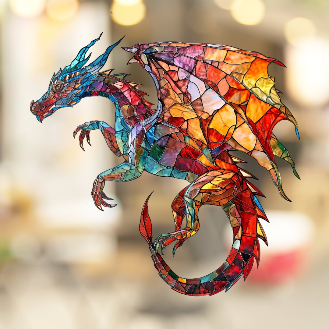 Dragon Stained Glass Window Cling Decal Sticker Window Film Dragoncore ...