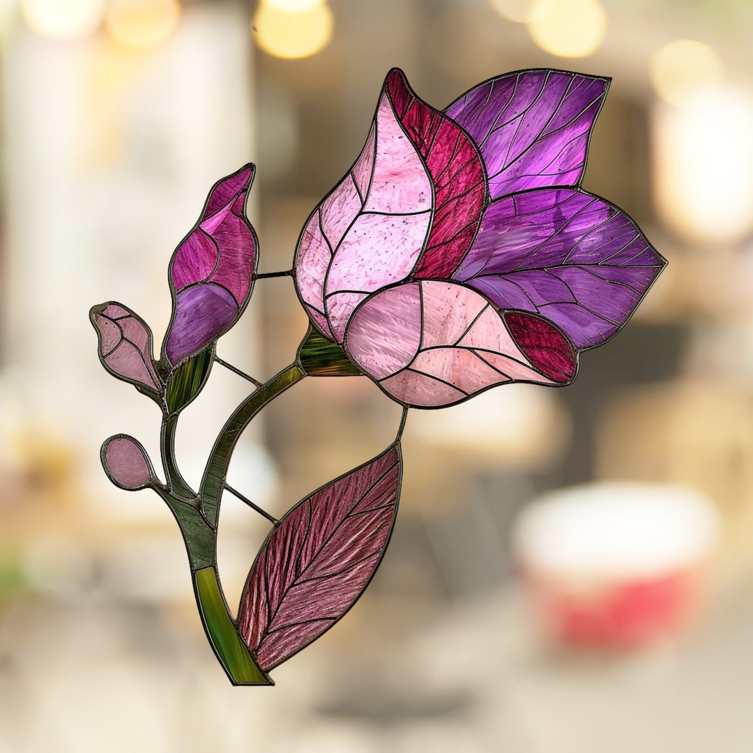 Cyclamen Stained Glass Window Cling Beautiful Flower Window Artwork ...