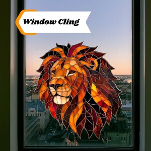 African Lion Stained Glass Window Cling Window Sticker Decal Film With ...