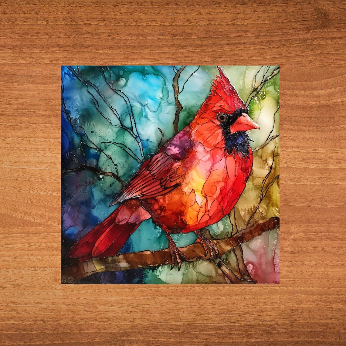 Cardinal Ceramic Wall Art Decorative Tile Unique Home Decor Stained ...