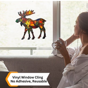 Moose Stained Glass Window Cling Window Sticker Decal Film With Vibrant ...