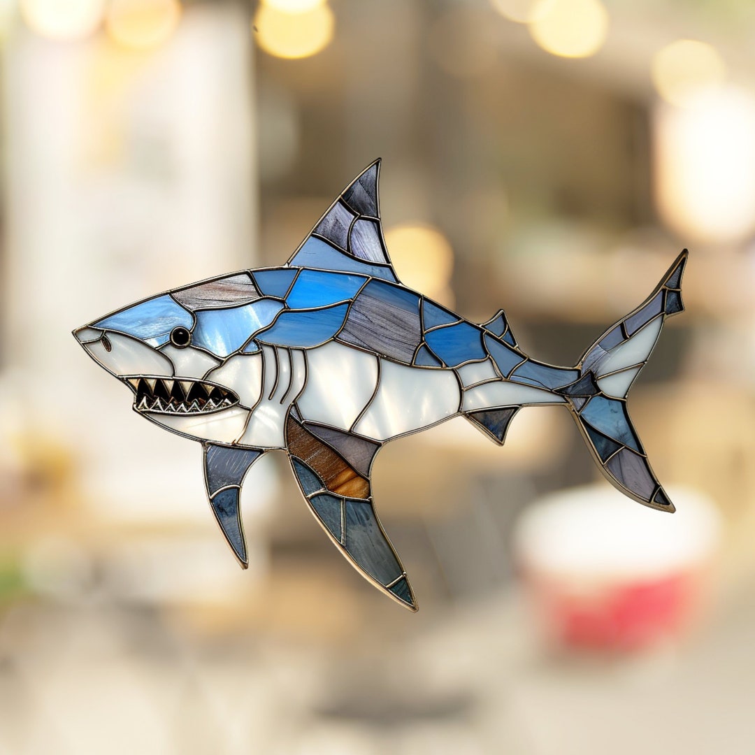 Shark Stained Glass Window Cling Decal Sticker Window Film Reusable No ...