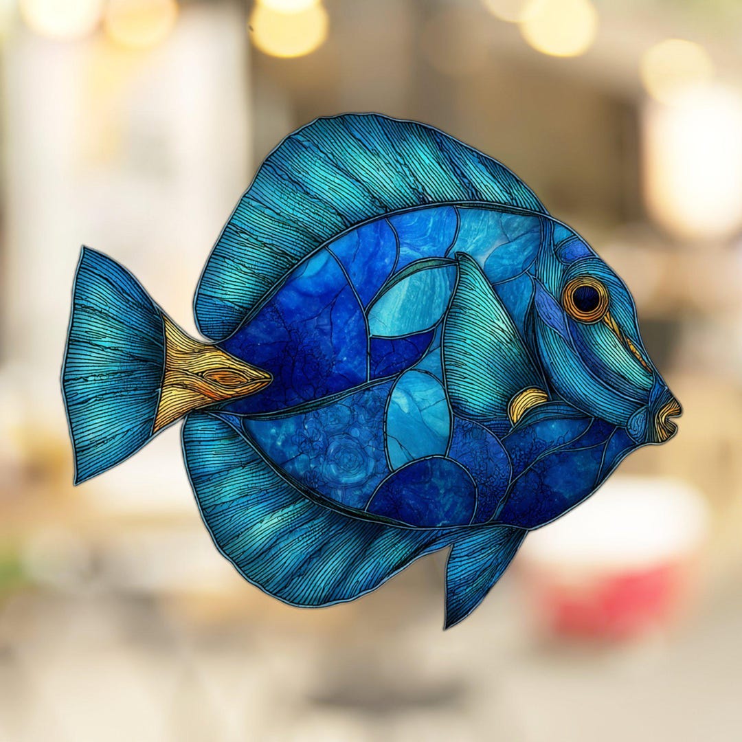 Regal Blue Tang Window Cling Stained Glass Look Decal Sticker Window ...