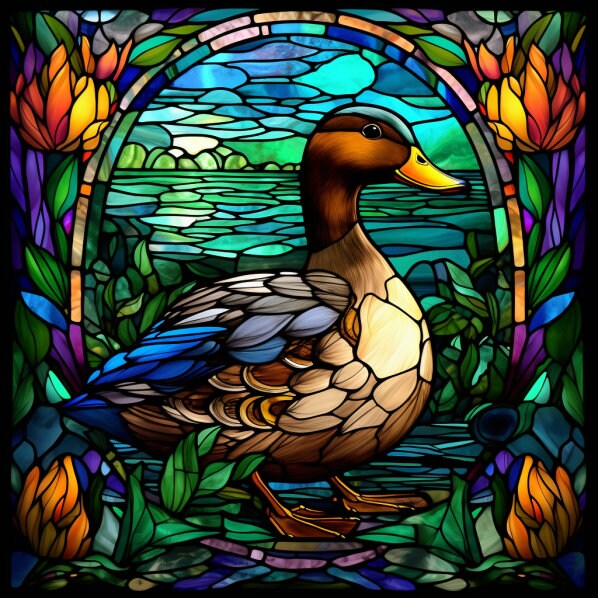 Duck Stained Glass Window Cling Duck Faux Stained Glass Window - Etsy