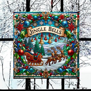 Jingle Bells Stained Glass Window Cling Christmas Decor Window Decal ...