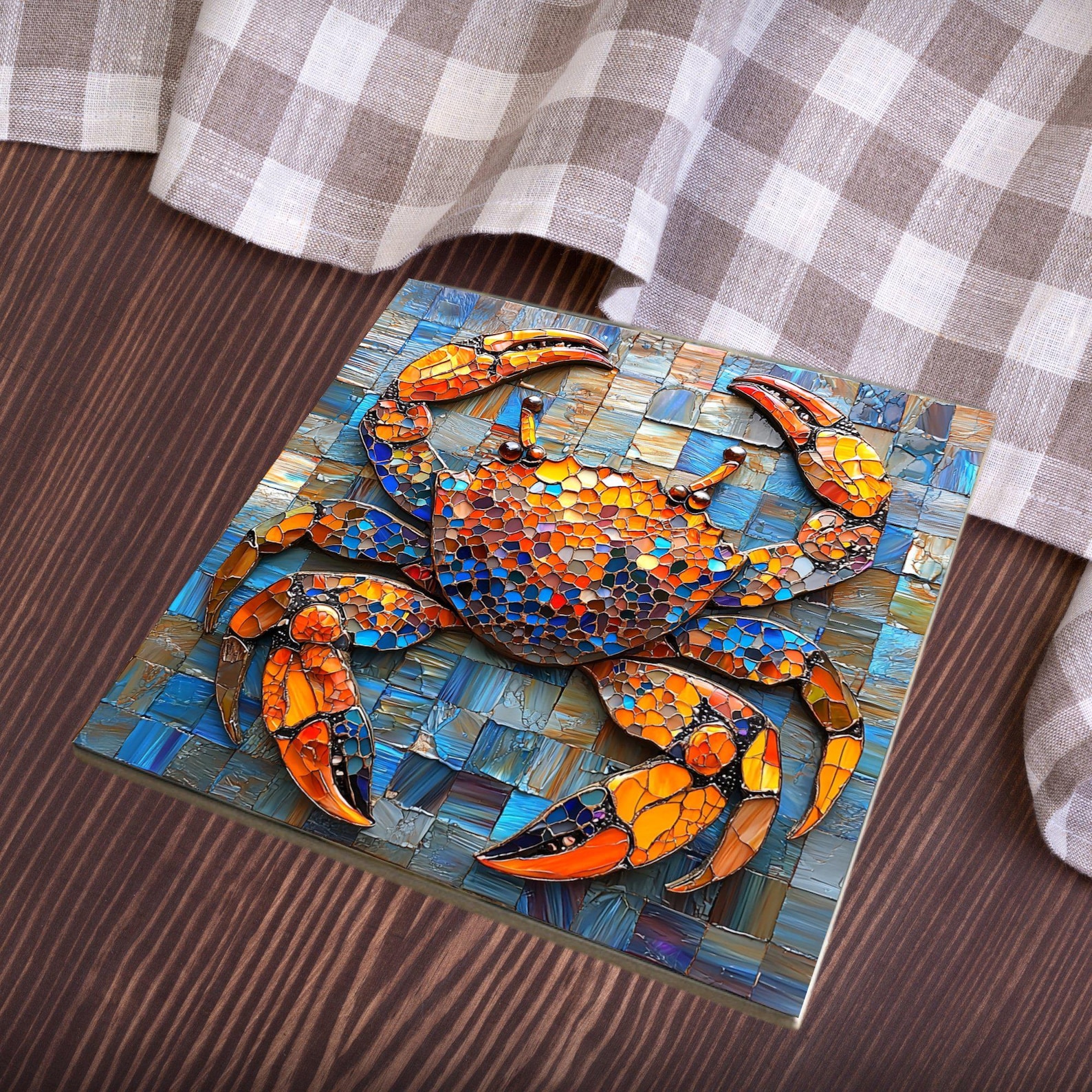 Calico Box Crab Ceramic Tile Art Decor for Bookshelf Book Nook Wall Art ...