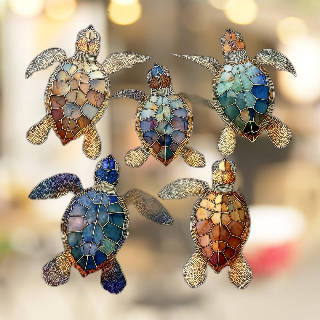 Sea Turtle Hatchlings Window Cling Stained Glass Look Decal Sticker ...