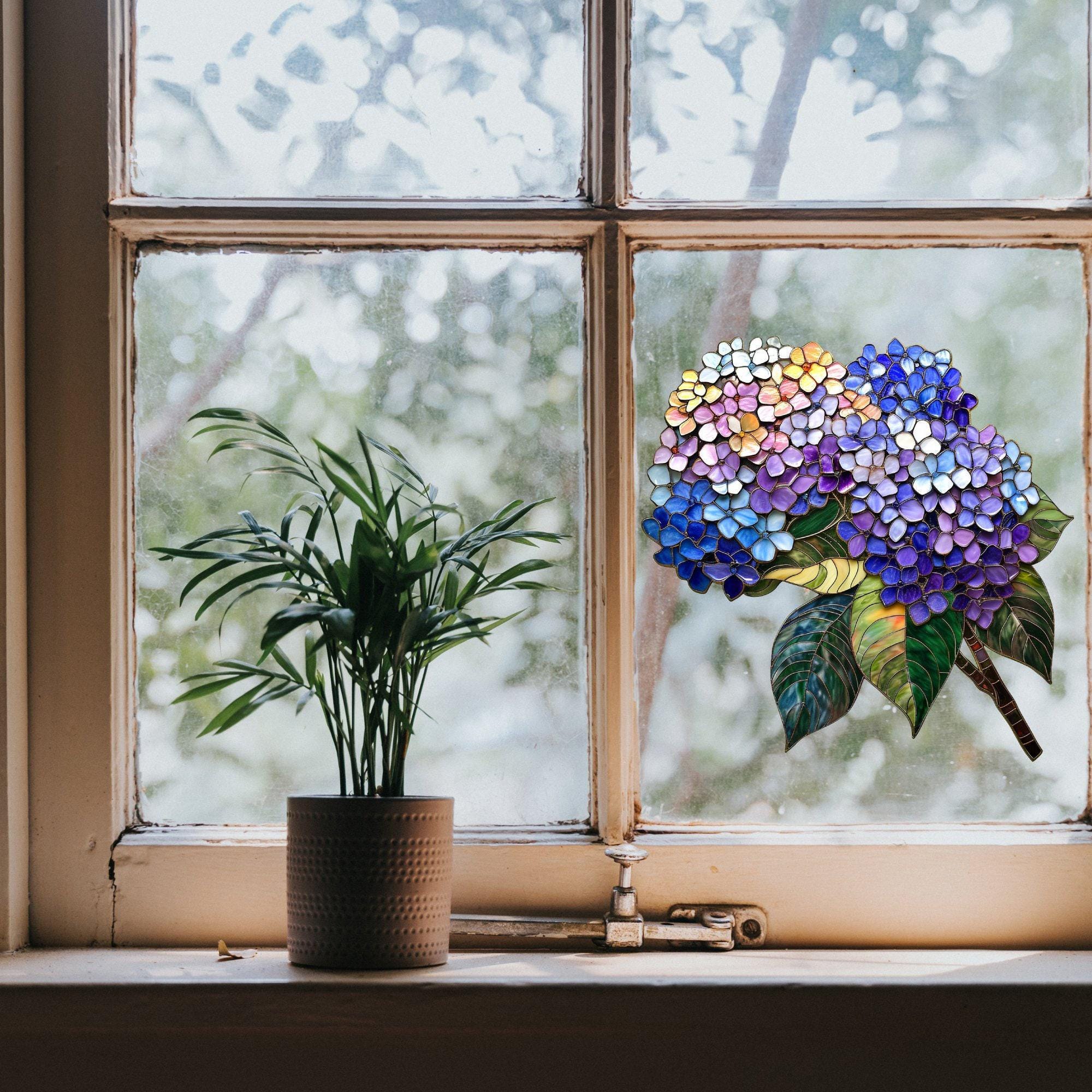 Hydrangea Stained Glass Window Cling Beautiful Flower Window Artwork ...