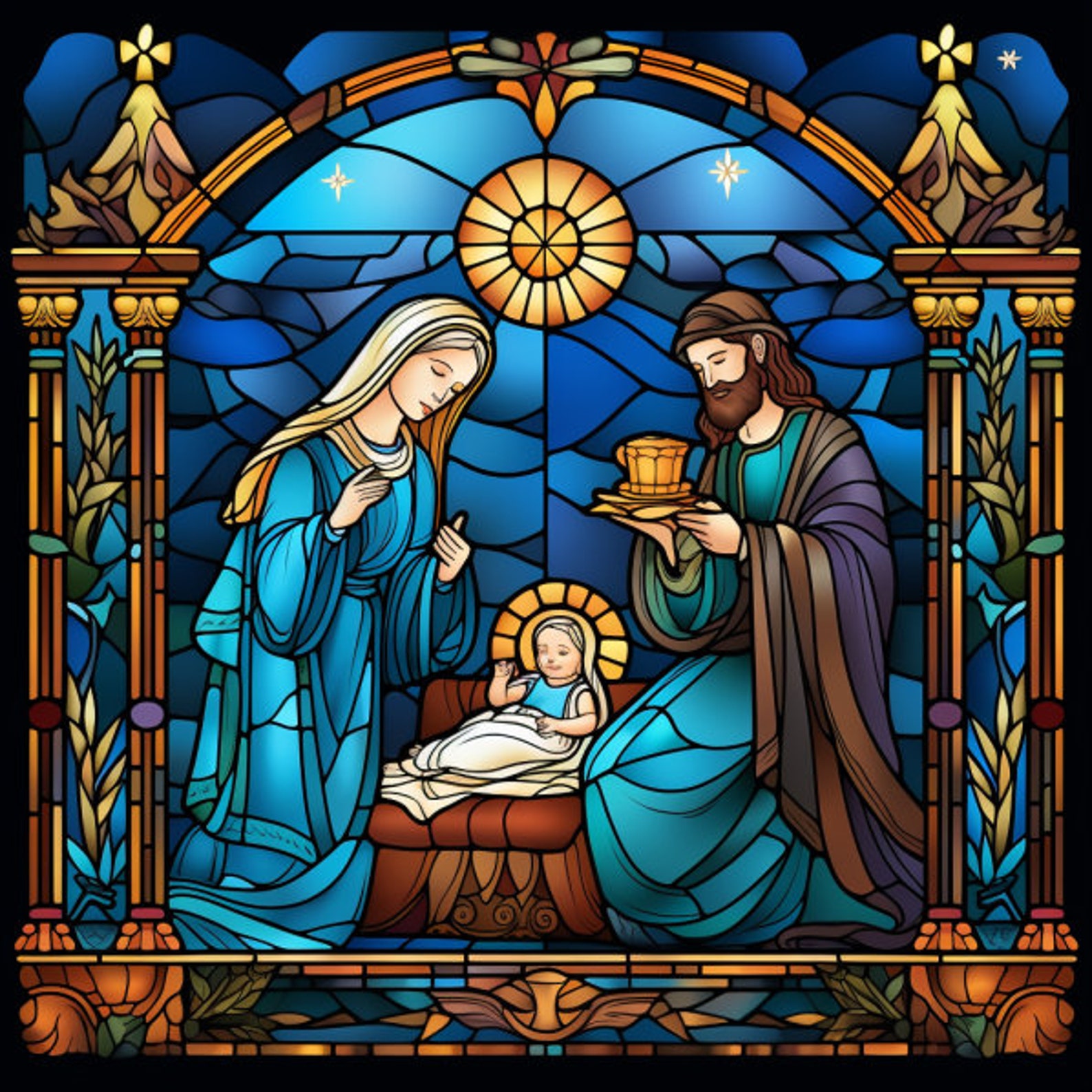 Nativity Scene Stained Glass Window Cling Nativity Scene Faux - Etsy