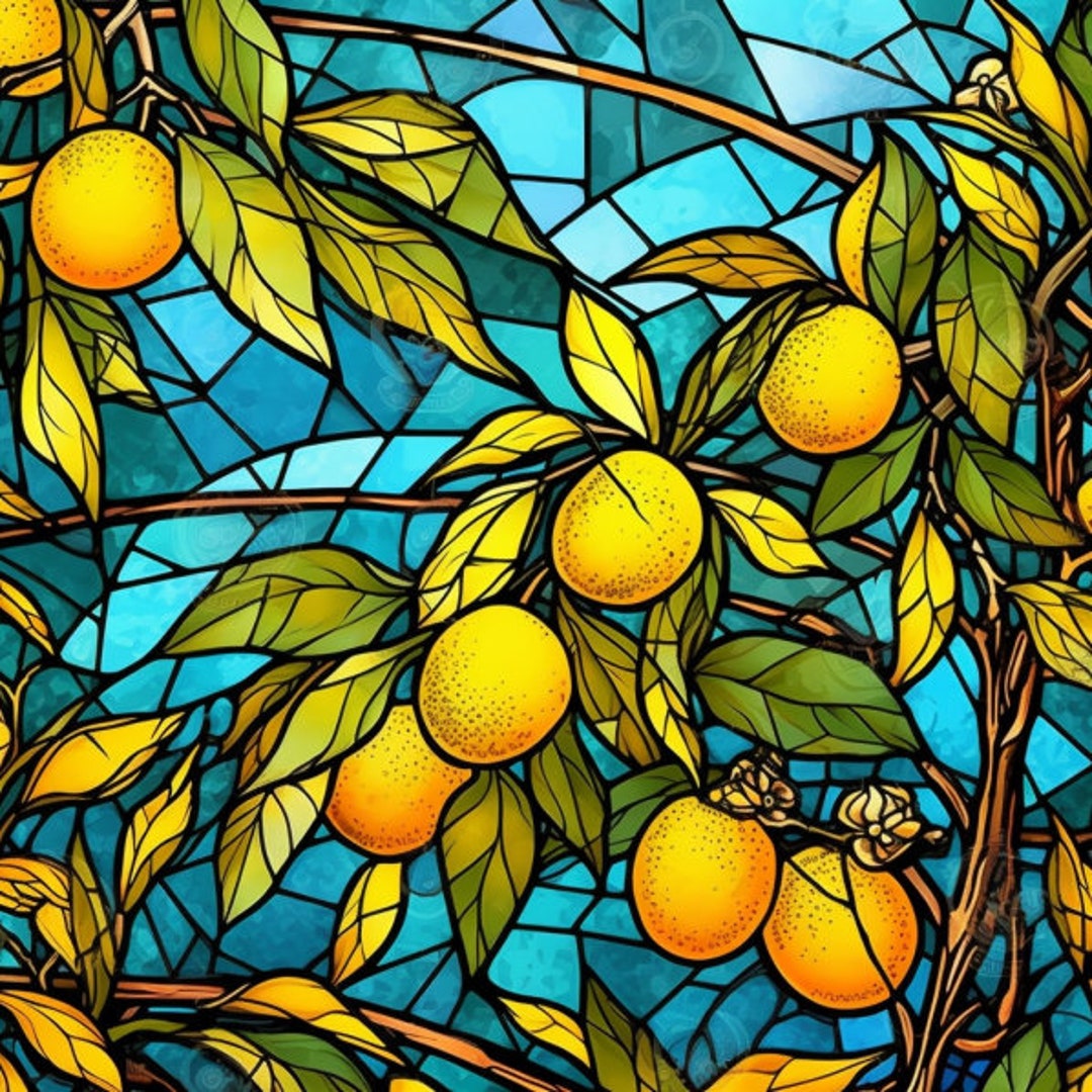Lemon Branch Stained Glass Window Lemons Window Film Branch of Lemons ...