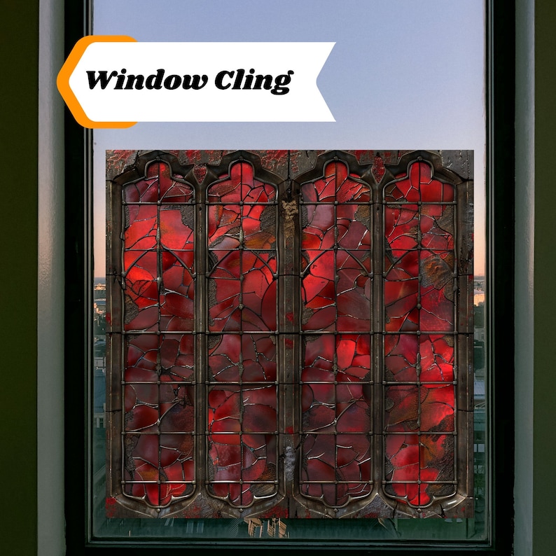 Firebrick Stained Glass Window Cling Gothic Decor Sticker Decal Window ...