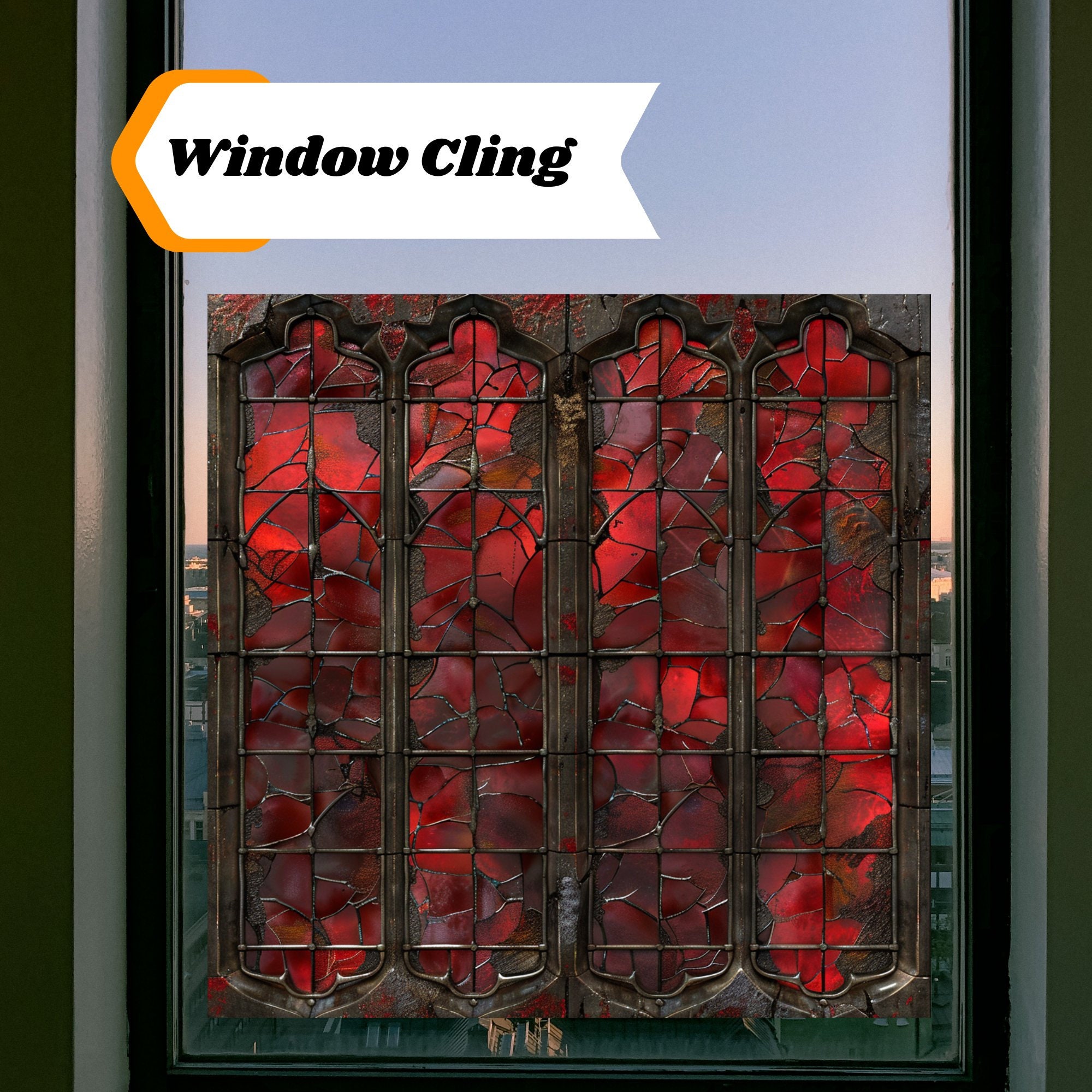 Firebrick Stained Glass Window Cling Gothic Decor Sticker Decal Window ...