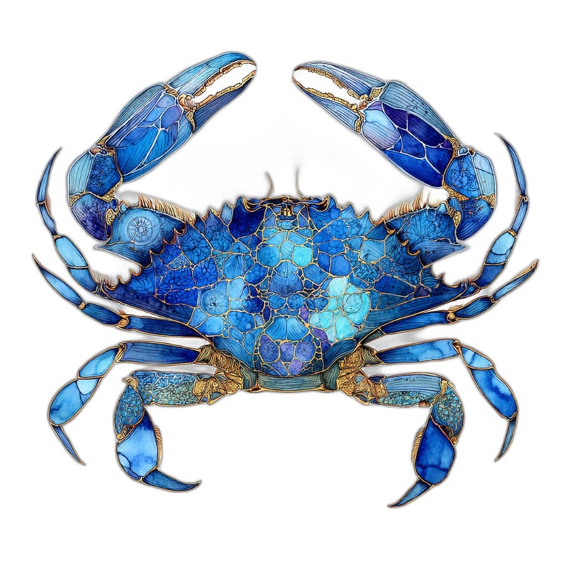 Blue Crab Window Cling Stained Glass Look Decal Sticker Window Film No ...