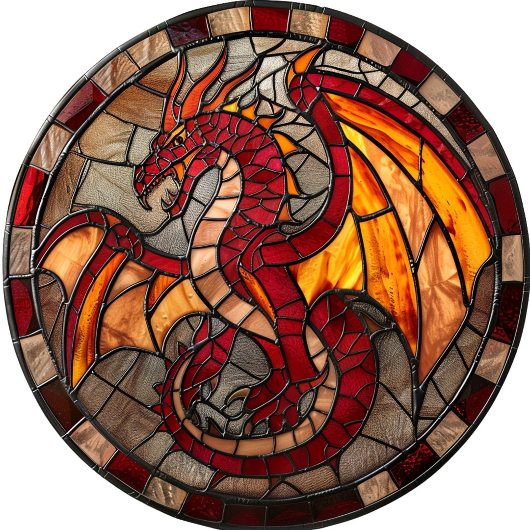 Red Dragon Window Cling Stained Glass Look Sticker Decal Vinyl Window ...