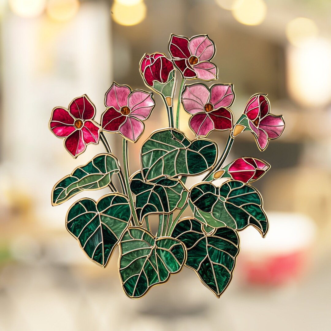 Cyclamen Stained Glass Window Cling Beautiful Flower Window Artwork ...