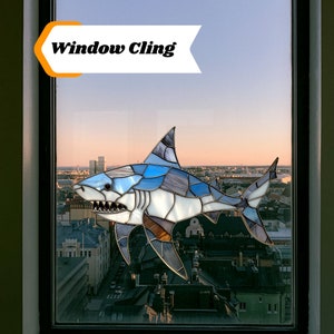 Shark Stained Glass Window Cling Decal Sticker Window Film Reusable No ...
