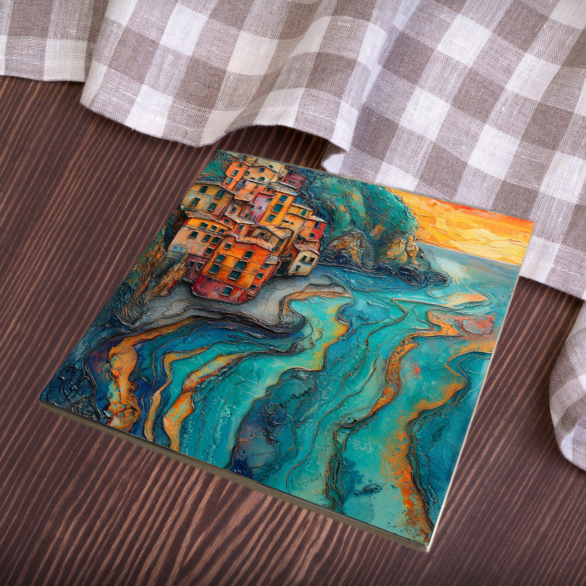 Cinque Terre Ocean Ceramic Tile Art Book Nook Bookshelf Coffee Table ...