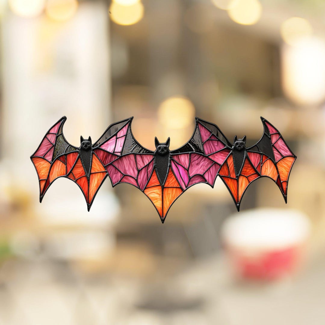 Pink and Orange Bat Row Window Cling Sticker Pink Halloween Decor ...