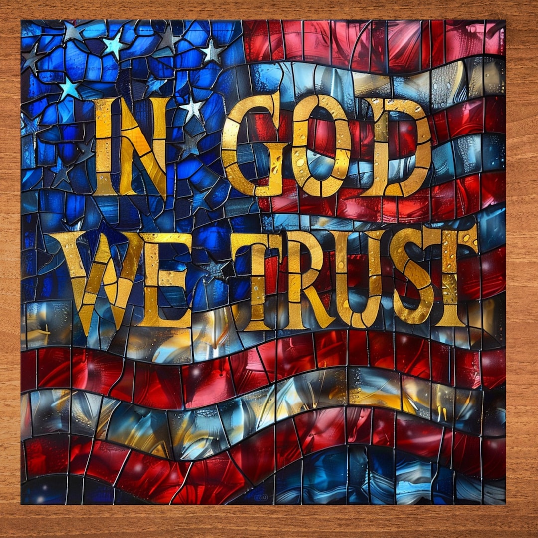 In God We Trush Stained Glass Look Art on Glossy Ceramic Decorative ...