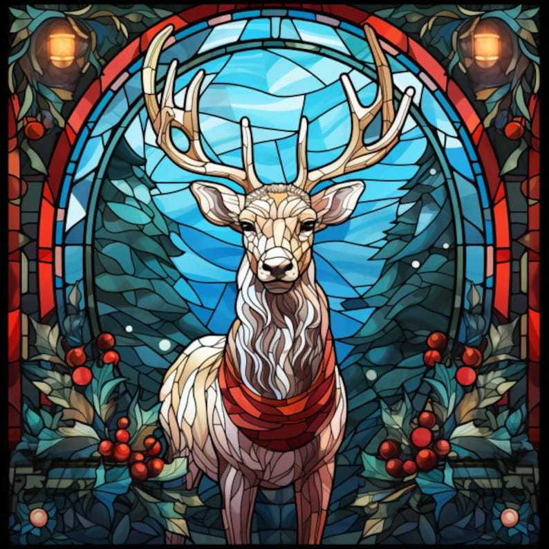 Christmas Reindeer House Stained Glass Window Cling Christmas - Etsy