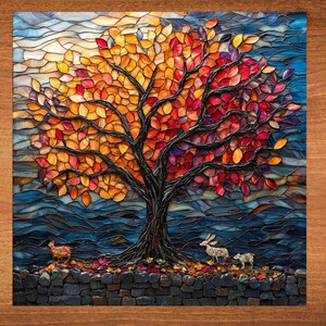 Autumn Tree of Life Ceramic Tile Art Book Nook Bookshelf Coffee Table ...