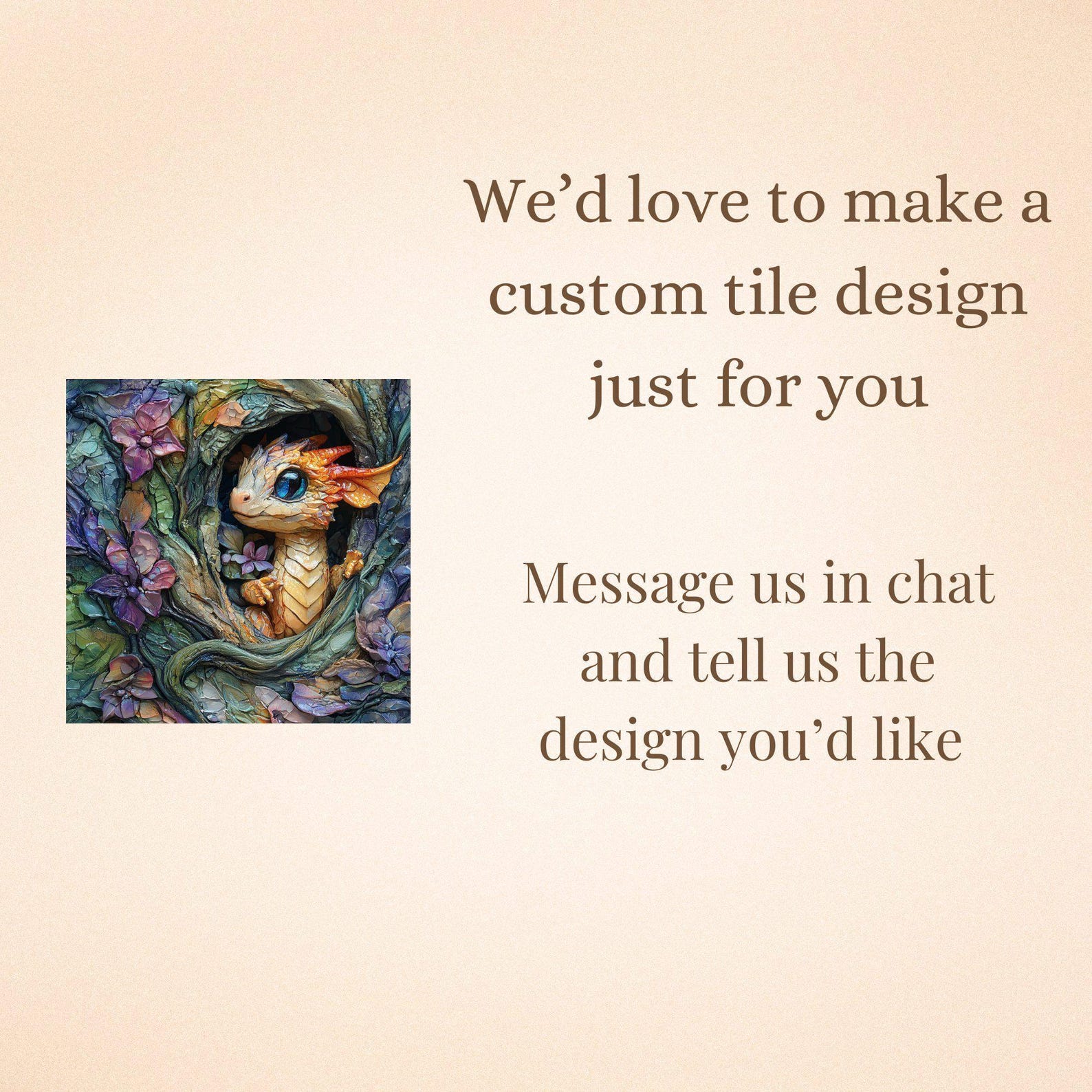 Dragon Hatchling Peeking Out of Tree Ceramic Tile Art Beautiful Animal ...