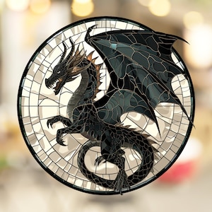 Dragon Stained Glass Window Cling Decal Sticker Window Film Dragoncore ...