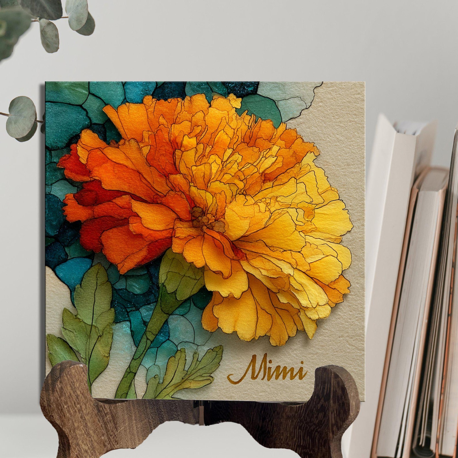 Mom October Marigold Ceramic Art Tile Customized With Birth Month ...
