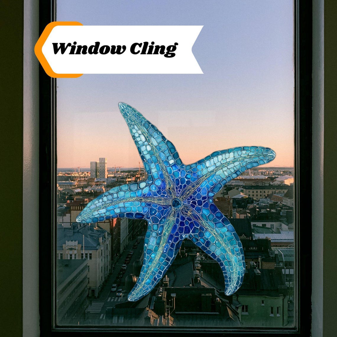 Blue Starfish Window Cling Stained Glass Look Decal Sticker Window Film ...