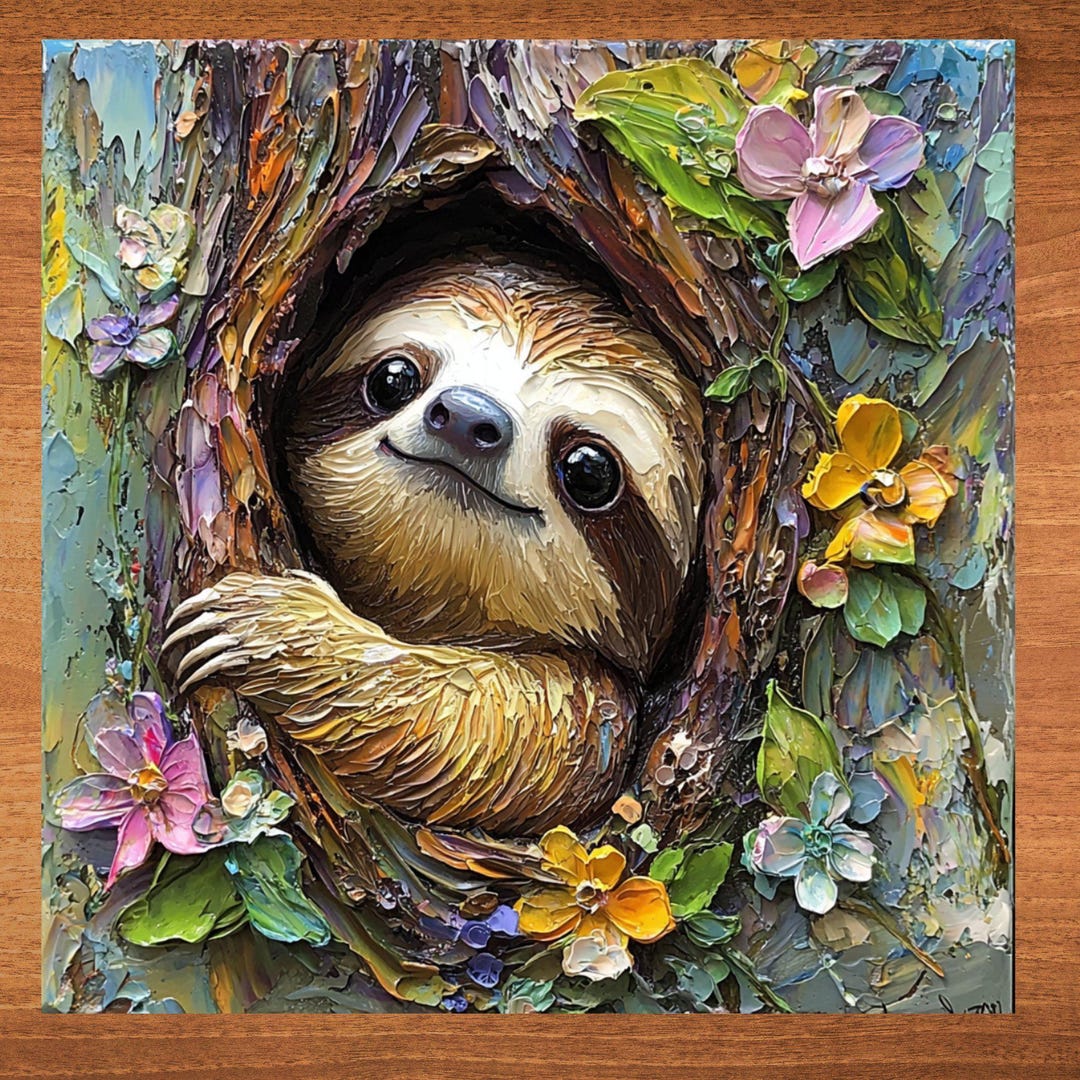 Sloth Baby Peeking Out of Tree Ceramic Tile Art Beautiful Animal Nature ...