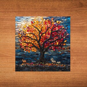 Autumn Tree of Life Ceramic Tile Art Book Nook Bookshelf Coffee Table ...