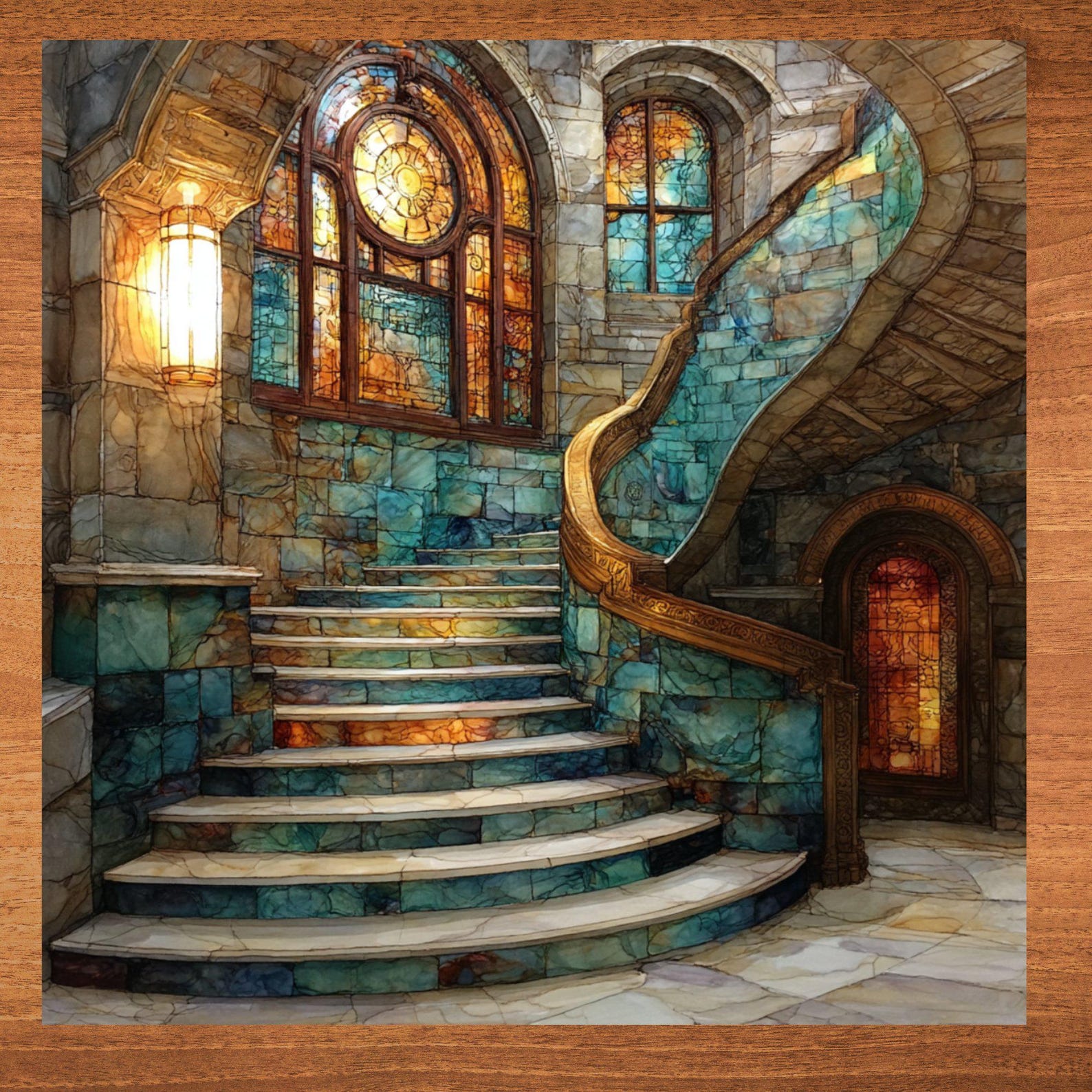 Stained Glass Staircase Light Academia Fine Ceramic Art Tile Academia ...