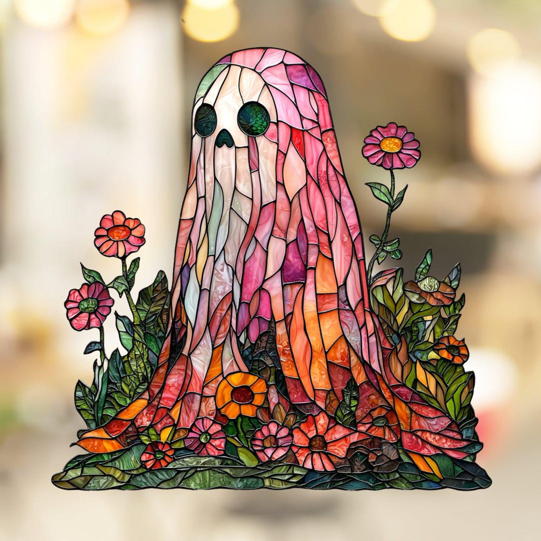 Floral Scream Ghost Window Cling Sticker Pink Halloween Decor Coquette ...