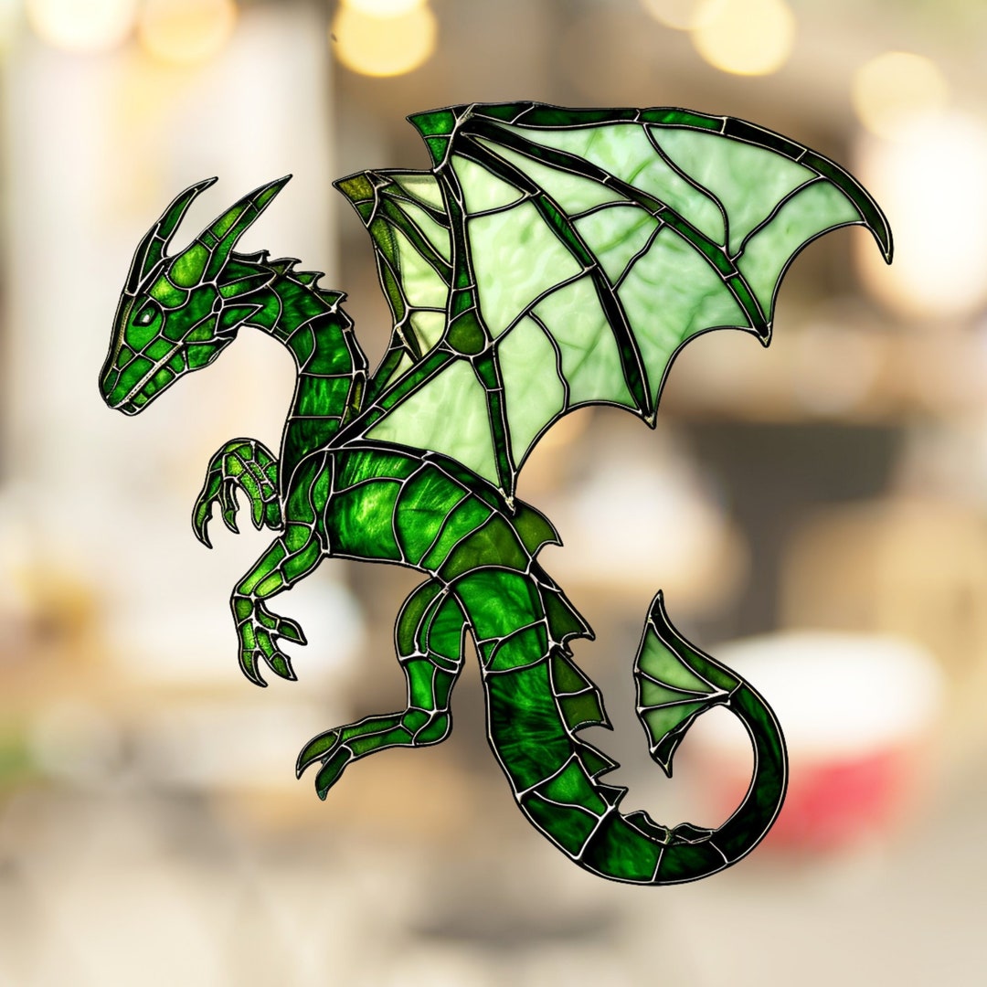 Dragon Stained Glass Window Cling Decal Sticker Window Film Dragoncore ...