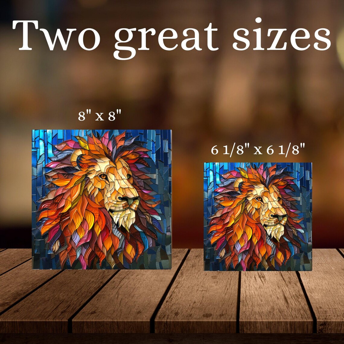 Lion Stained Glass Look Art on Glossy Ceramic Decorative Tile Tileful ...
