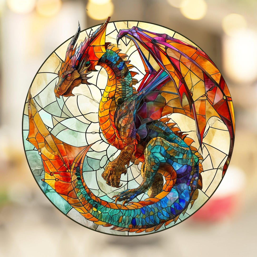Dragon Stained Glass Window Cling Decal Sticker Window Film Dragoncore ...