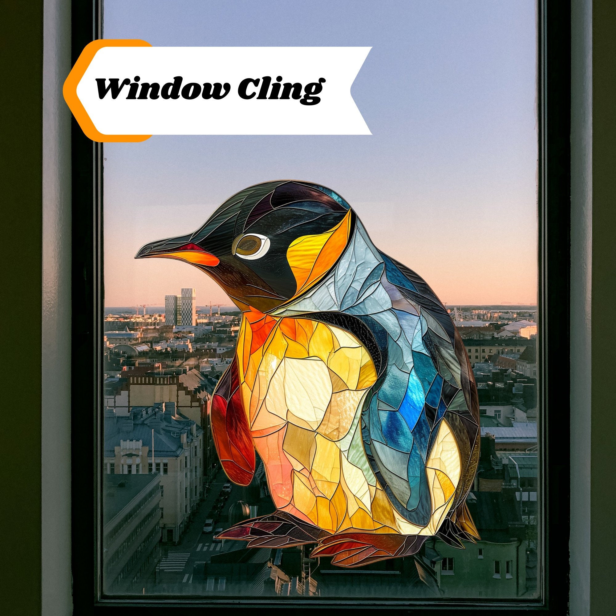 Penguin Stained Glass Window Cling Window Sticker Decal - No Adhesive ...