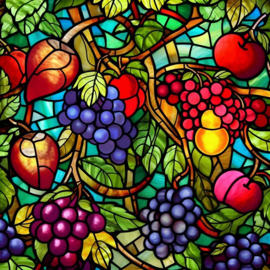 Fruit Stained Glass Window Cling Assorted Fruit Faux Stained Glass ...