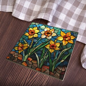 Daffodil March Ceramic Tile Wall Art Decorative Tile Unique Home Decor ...