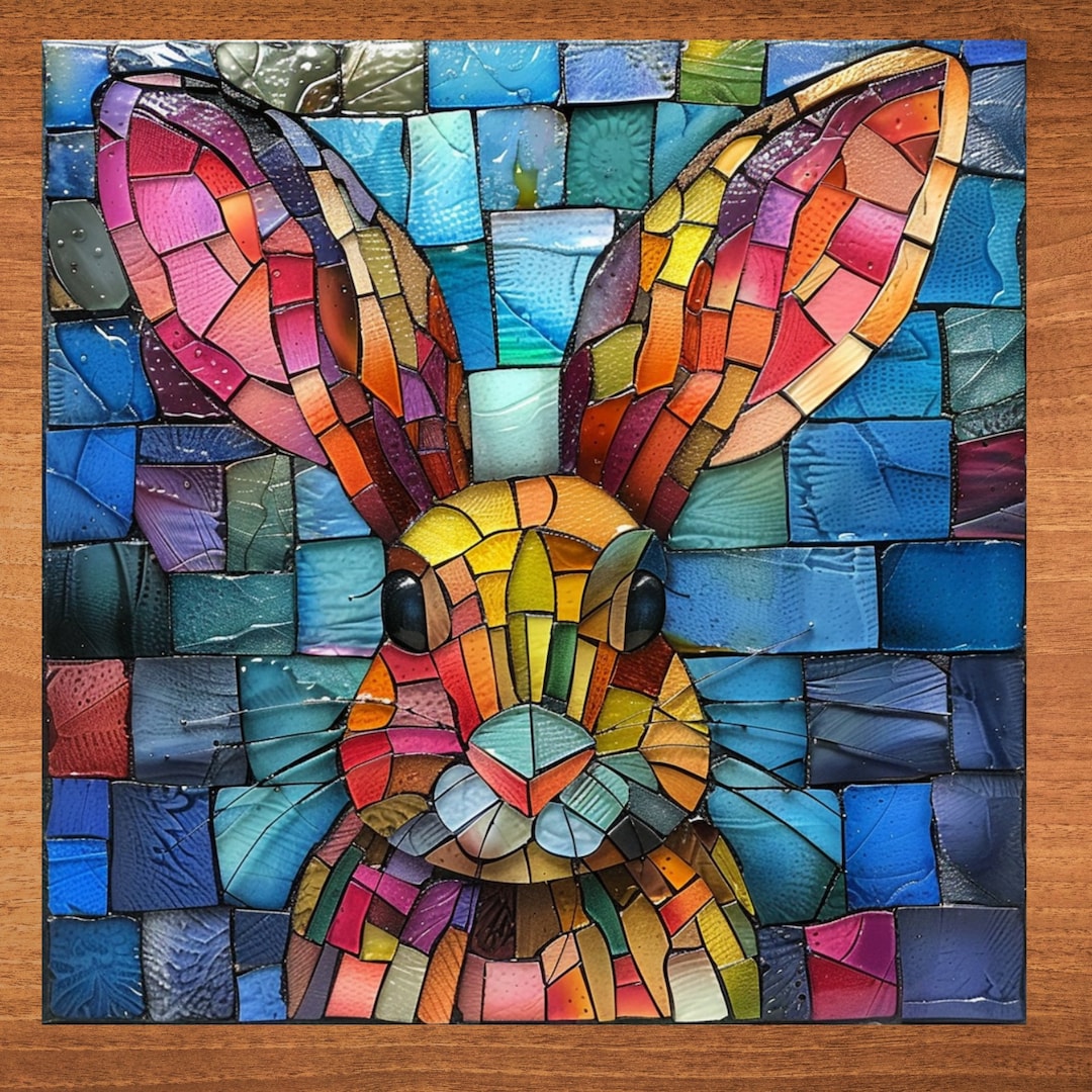 Rabbit Stained Glass Look Art on Glossy Ceramic Decorative Tile Tileful ...