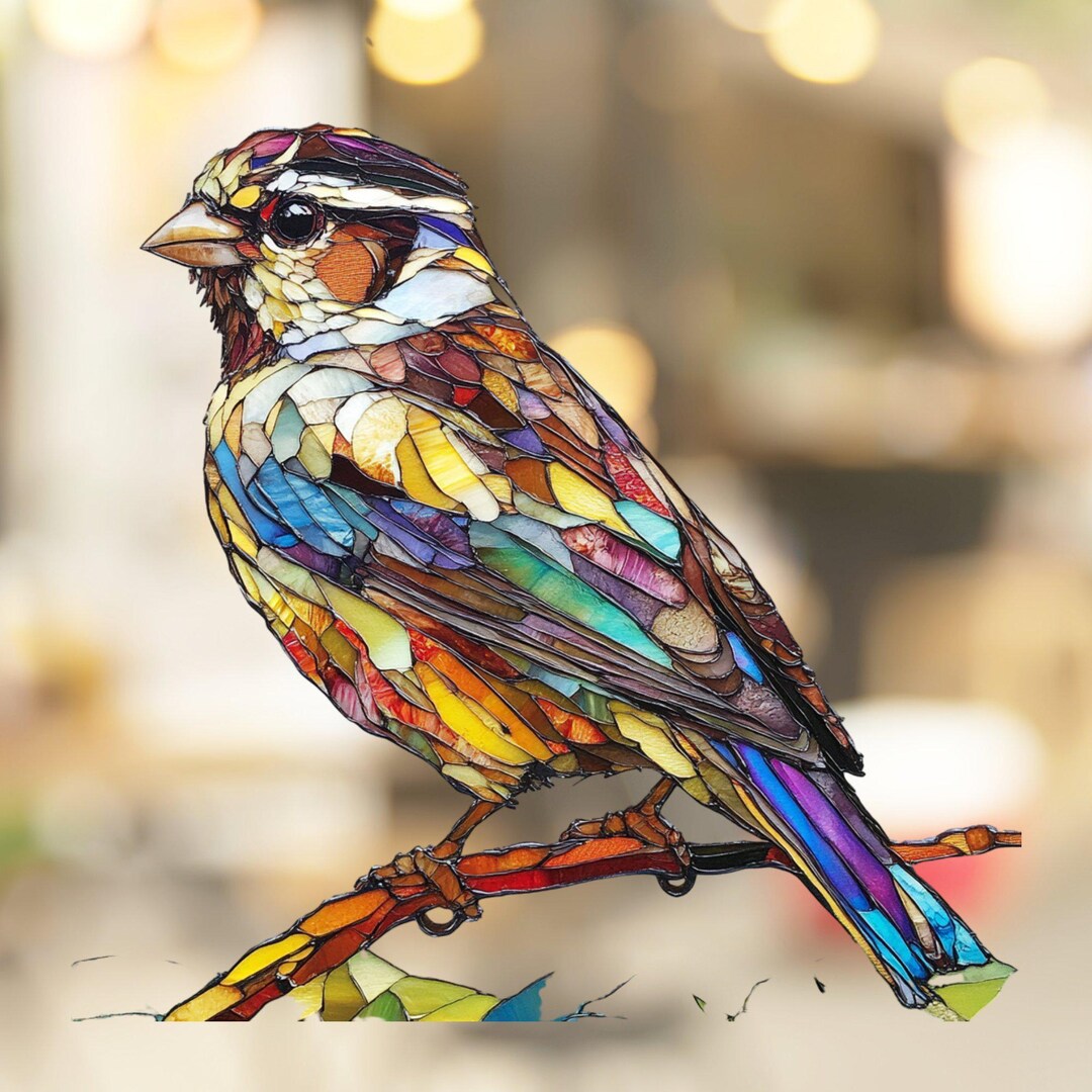 White-crowned Sparrow Bird Window Cling No Adhesive Easy to Place and ...